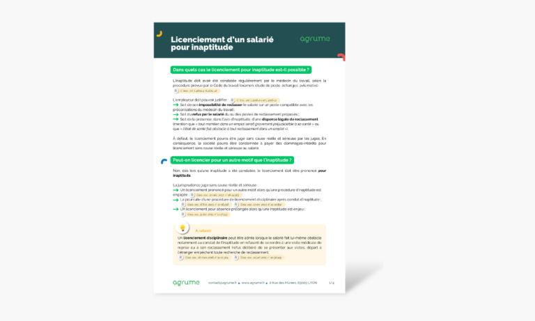 Licenciement d'un salarié déclaré inapte - Agrume